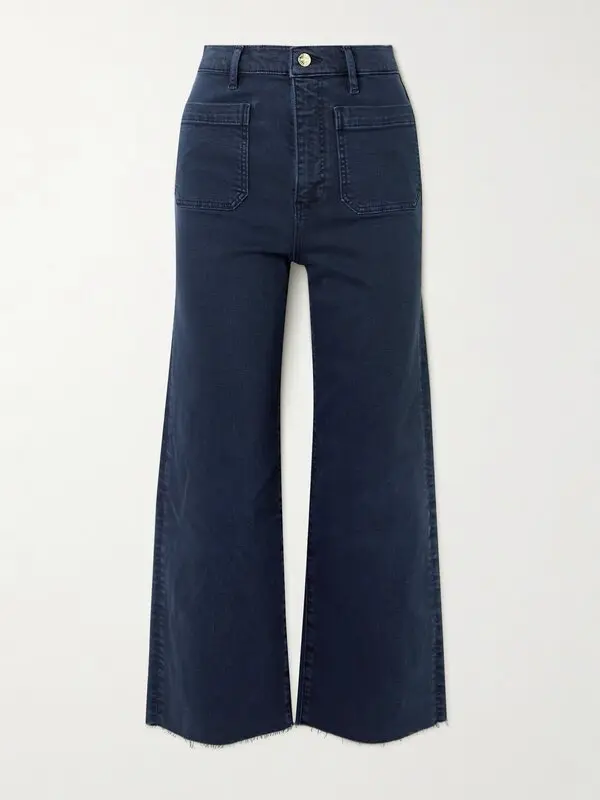FRAME Anchor Frayed Cropped High-rise Wide-leg Jeans - Blue