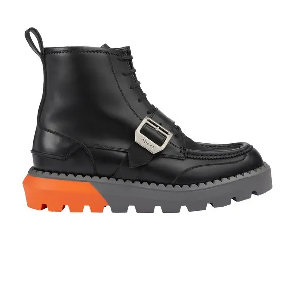 Gucci Lace Up Boot With Buckle - Black