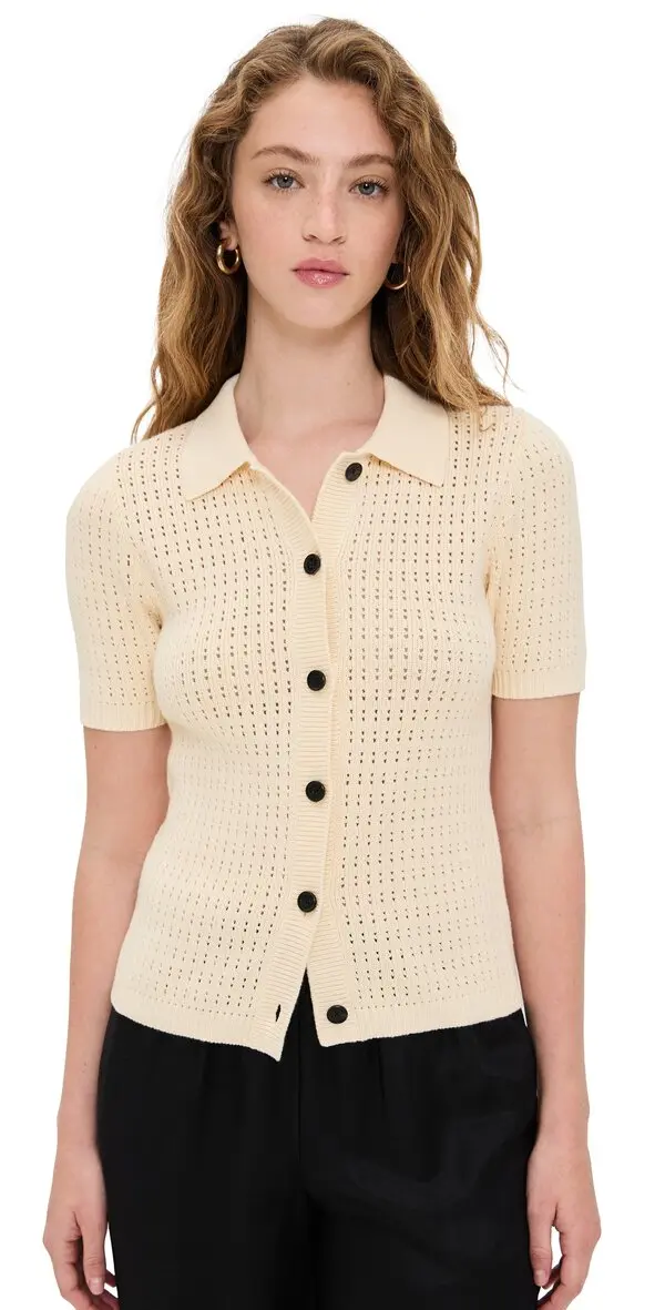ANINE BING Alexis Pointelle Knit Sweater - Cream