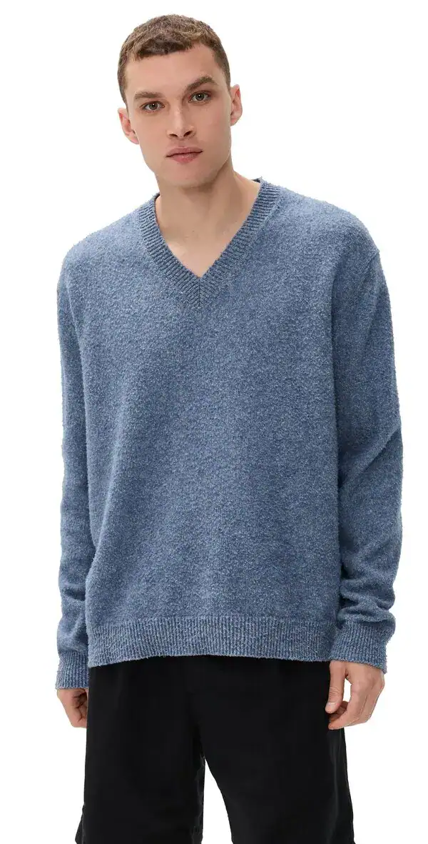 Maison Margiela V-Neck Wool Sweater In Denim - 75% Off | Editorialist