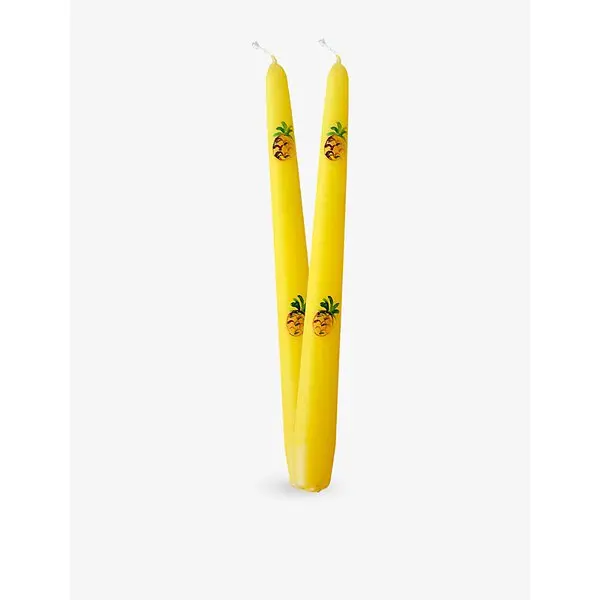 LES-OTTOMANS Pineapple Hand-painted Set Of Two Wax Candlesticks 24cm