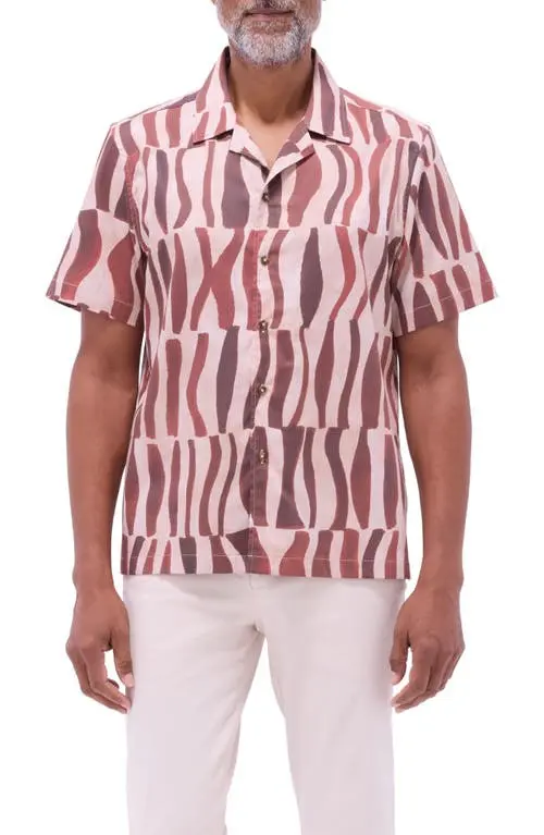Bugatchi Jackson Abstract Print Stretch Cotton Camp Shirt - Brick