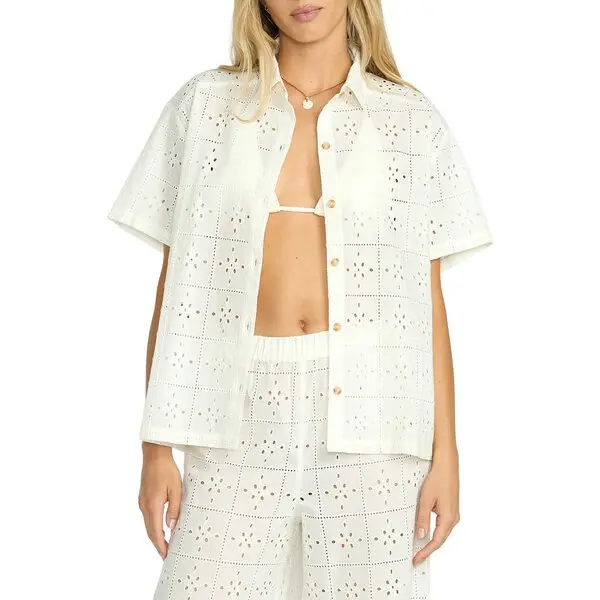 BILLABONG Eyelet Crush Button-up Cover-up Shirt
