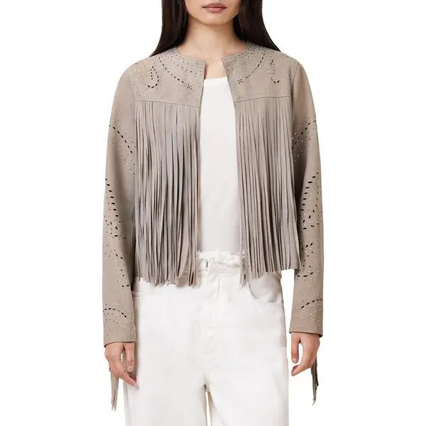 All Saints Asta Studded Fringe Suede Jacket