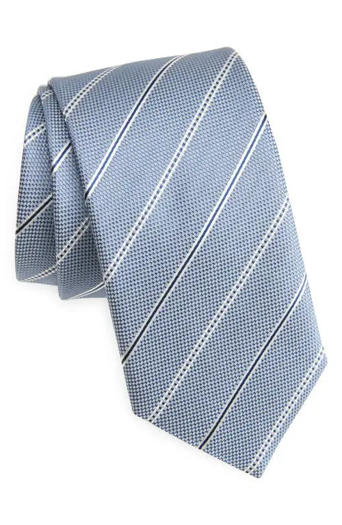 Hugo Boss Stripe Silk Blend Tie - Light Blue