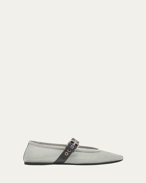 Miu Miu Mesh Buckle Mary Jane Ballerinas - Alluminio