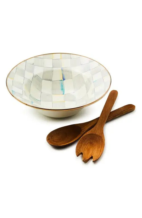 MACKENZIE-CHILDS Sterling Check Salad Serving Set - Grey/ White