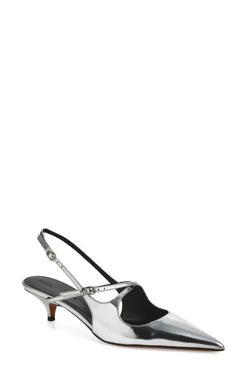 Proenza Schouler Crossover Kitten Heel Slingback Pumps - Silver