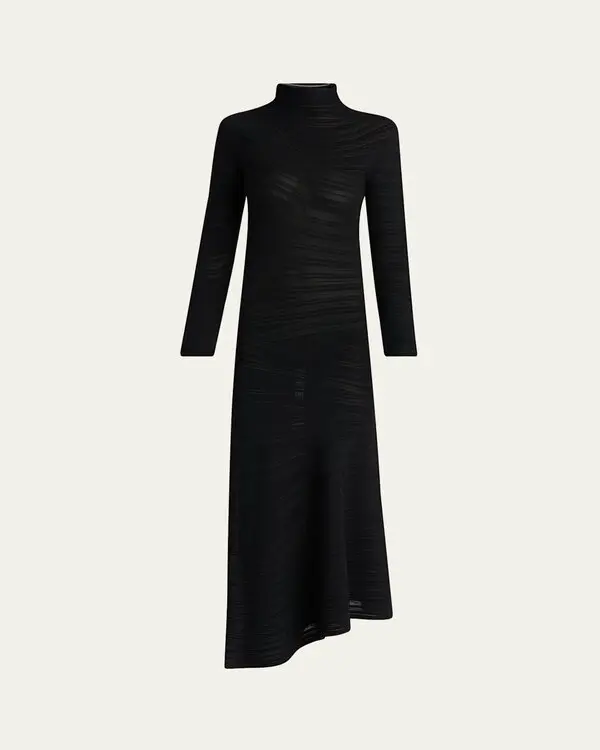 Giorgio Armani Asymmetric Striped Jersey Midi Dress - Solid Black
