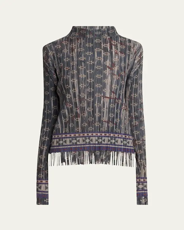 Giorgio Armani Geo Print Plisse Jersey Fringe Top