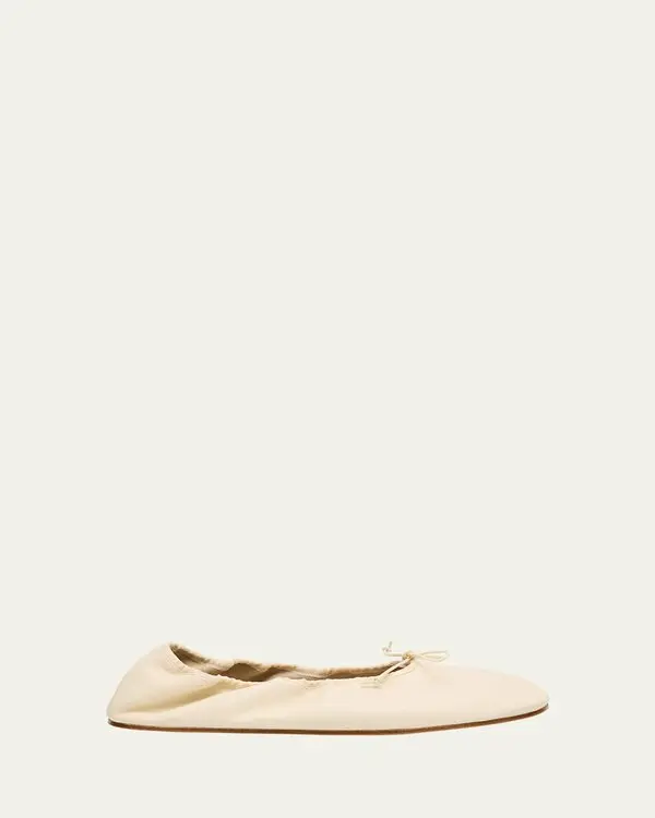THE ROW Leather Ballerina Flats With Bow Detailing - Sage Tint