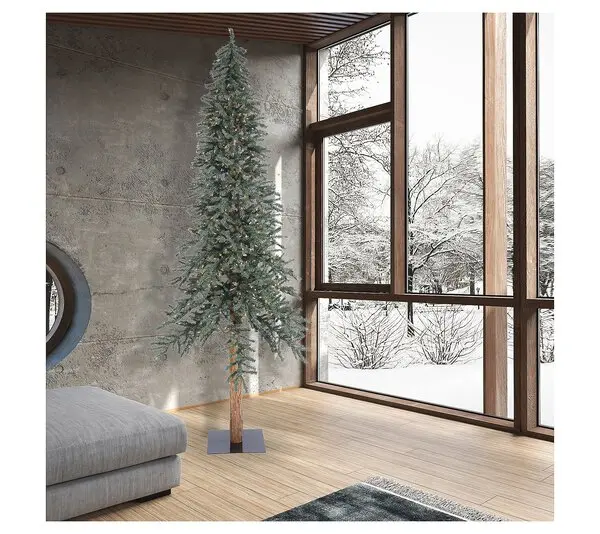 VICKERMAN 9' Natural Bark Alpine Artificial Pre -lit Tree