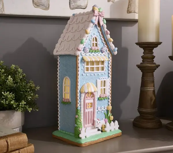 VALERIE PARR HILL As Is 16' Illuminated Gingerbread Easter House Valerie