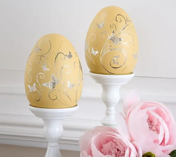VALERIE PARR HILL As Is S/2 6' Lit Butterflies In Flight Glass Eggs Valerie