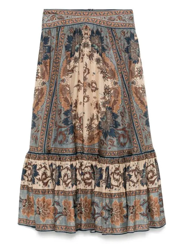 Zimmermann Ascension Printed Silk Skirt - Blue