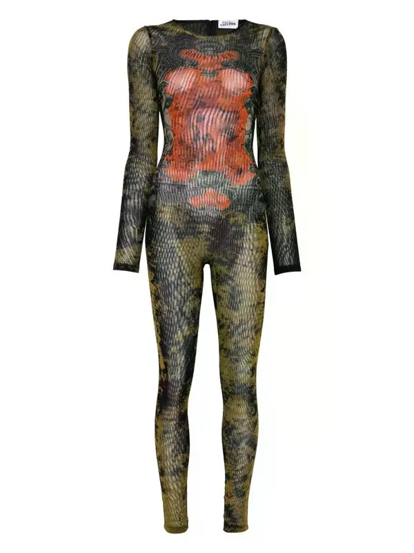 Jean Paul Gaultier Abstract-print Long Sleeve Jumpsuit - Black