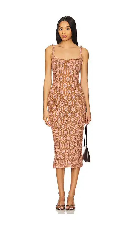 Free People Lucinda Lace Midi Dress In Ginger Combo - 5% Off | Editorialist