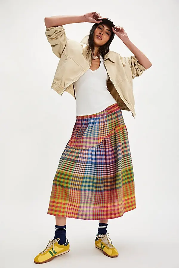 Rujuta Sheth Printed Wave Skirt - Post Card Chex