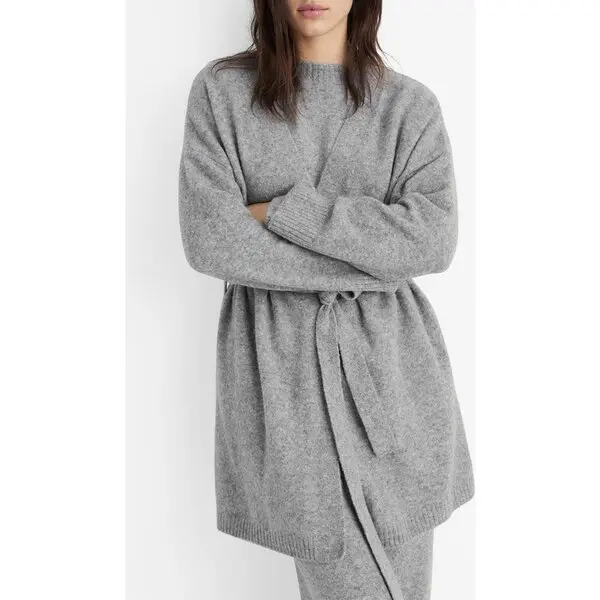 Mango Longline Tie Belt Cardigan - Grey