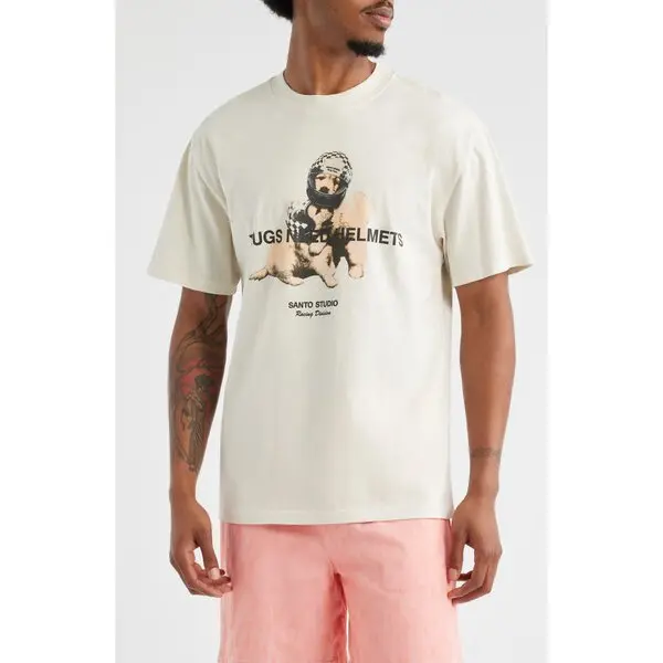 SANTO STUDIO Thugs Need Helmets Graphic T-shirt - Cream