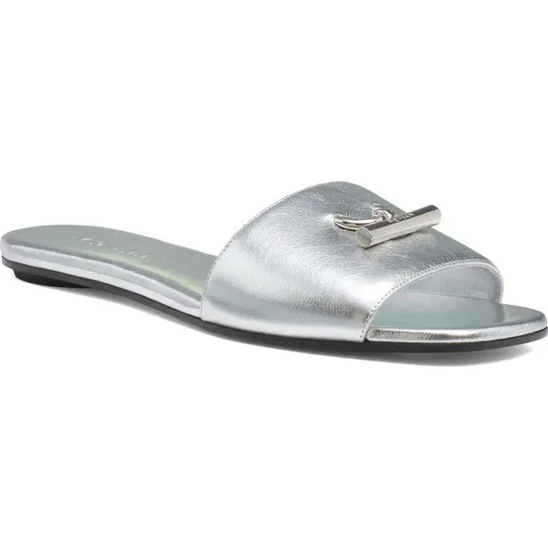 Alexander McQueen Metallic Leather Slide Sandal - Silver/ Silver
