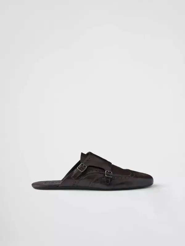 Prada Brogue-detail Leather Mules - Brown