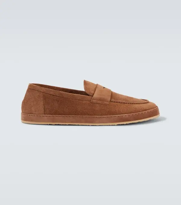Brunello Cucinelli Suede Penny Loafers - Brown