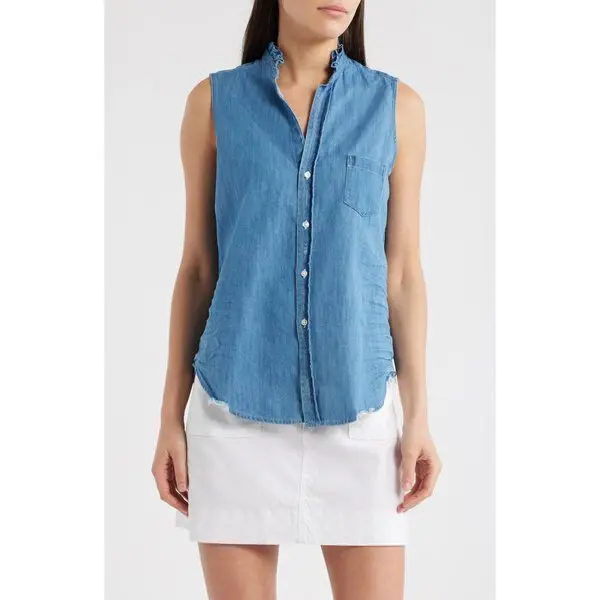 Frank & Eileen Distressed Sleeveless Button-up Shirt