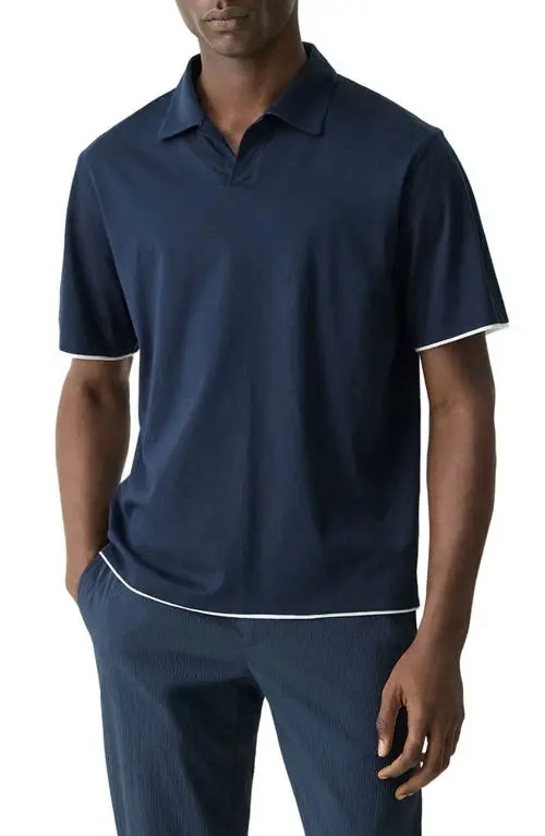 Theory Layered Pima Cotton Polo - Baltic/ White