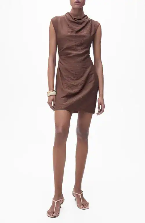 Mango Drape Textured Mini Dress In Brown - 55% Off | Editorialist