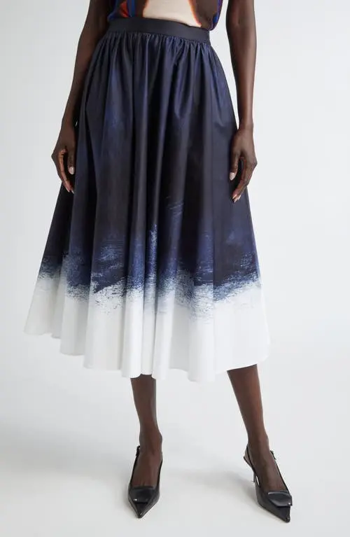 JASON WU Brushed Stretch Cotton Canvas Circle Midi Skirt - Navy / White Smudged Canvas
