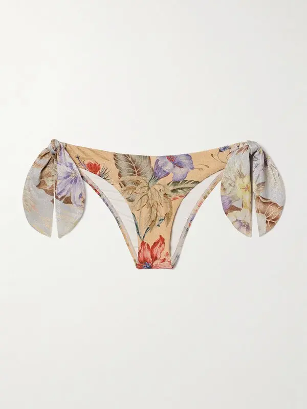 Zimmermann Coco Metallic Floral-print Bikini Briefs - Neutrals