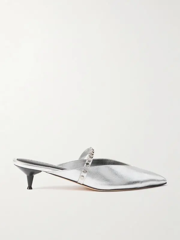 Alexander McQueen Revel Studded Metallic Leather Mules