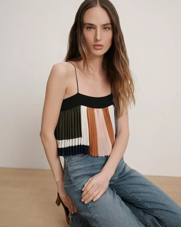 Veronica Beard Janie Pleated Tank Top