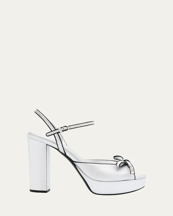 Miu Miu Metallic Leather Bow Platform Sandals - Argento Nero