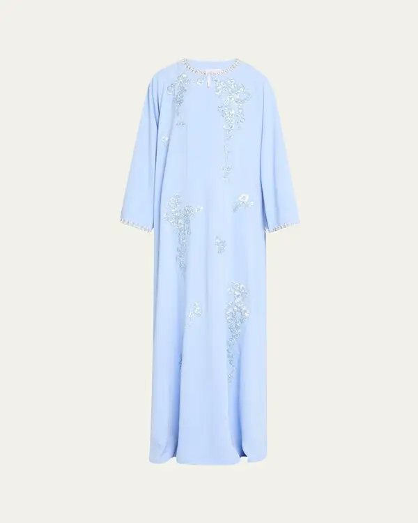 Carolina Herrera Embroidered Maxi Caftan Dress - Celeste Multi