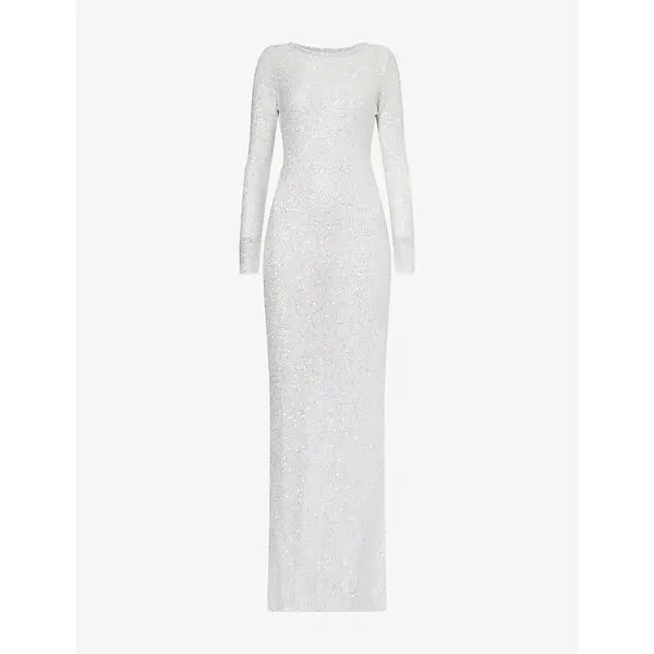 Alessandra Rich Sequin Knitted Maxi Dress - White Silver | Editorialist