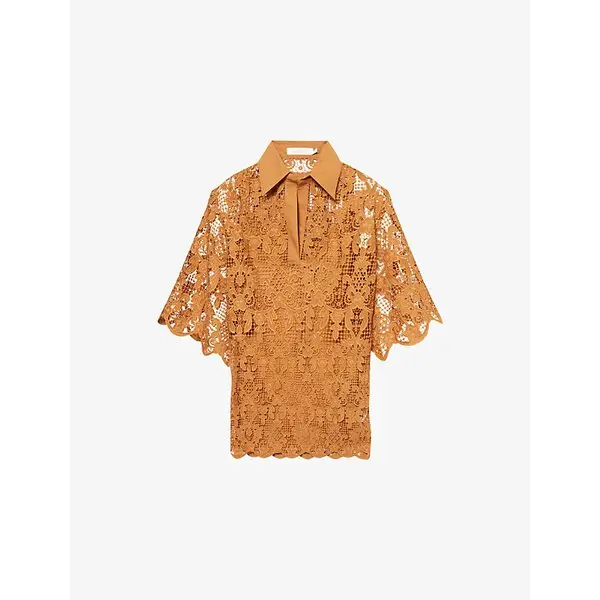 Zimmermann Coco Lace V-neck Top - Biscuit
