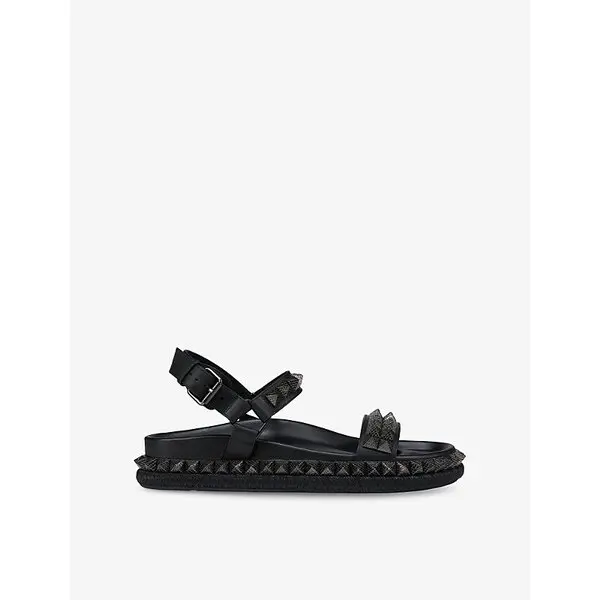 CHRISTIAN LOUBOUTIN Pyrabizz Waxed-leather Flat Sandals - Black
