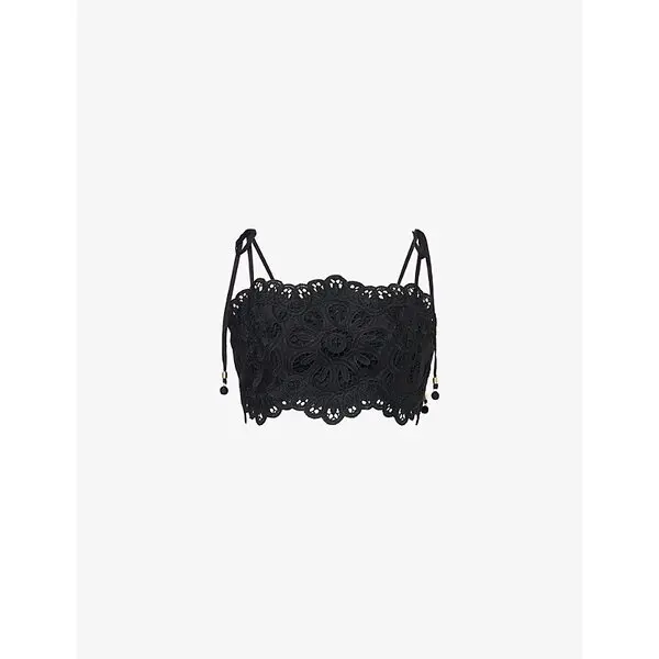 Zimmermann Rhiannon Embroidered Cotton Cropped Top - Black