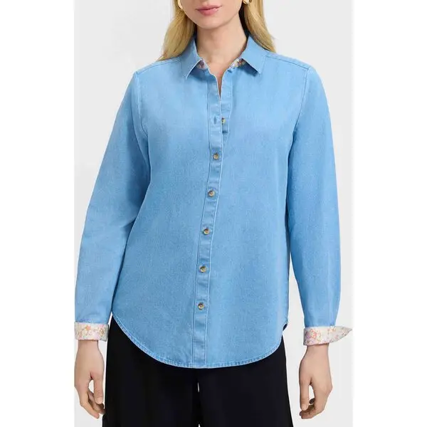 Foxcroft Margie Denim Button-up Shirt - Bleach Wash