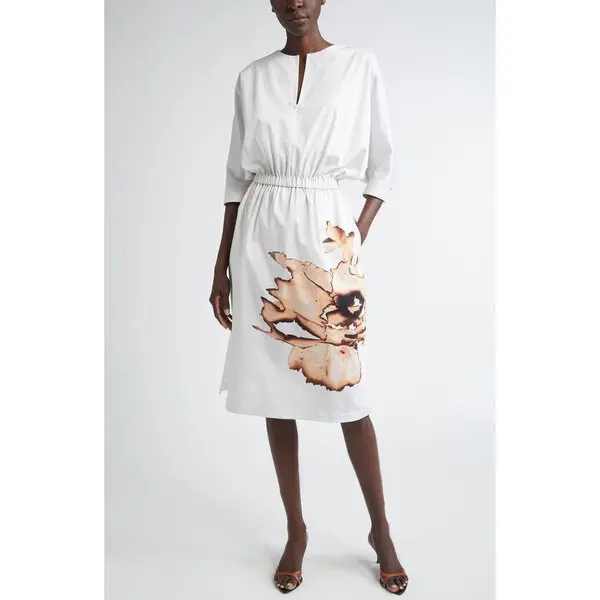 JASON WU Floral Print Dolman Sleeve Dress - Chalk / Sand Multi