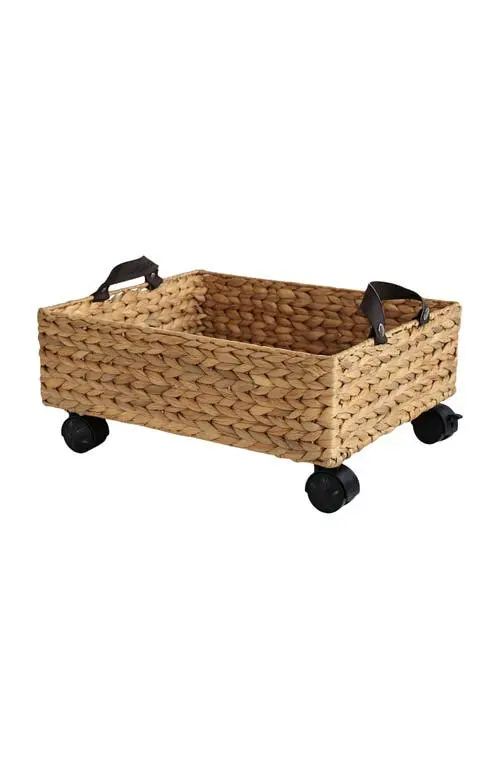 HAPPIMESS Adaline 18.11" Classic Farmhouse Handwoven Hyacinth Rectangular Underbed Storage Bin With Wheels And Handles - Natural