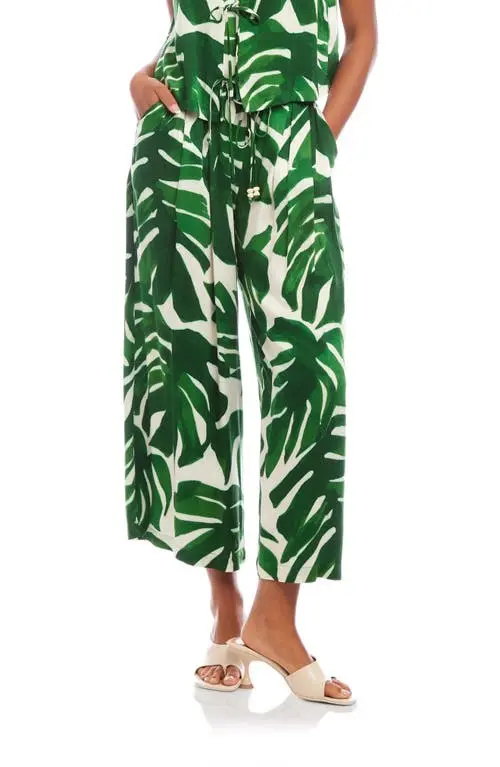 Fifteen Twenty Printed Wide Leg Crop Drawstring Pants