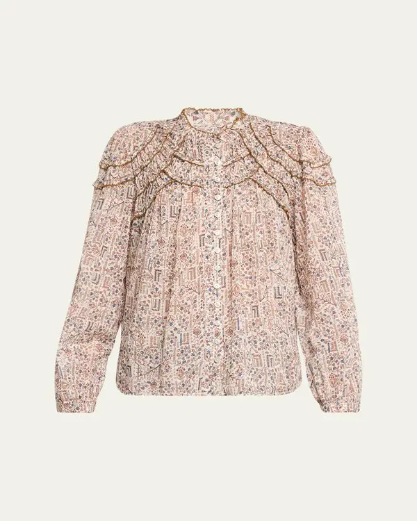 Isabel Marant Christa Printed Ruffle Blouse - Ecru