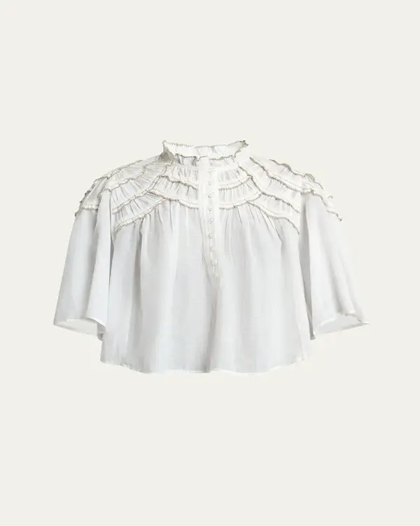 Isabel Marant Carmen Ruffled Short-sleeve Blouse - White