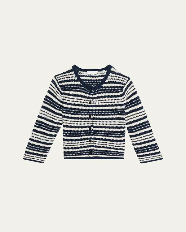 Vince Textured Stripe Cardigan - Navyoff White