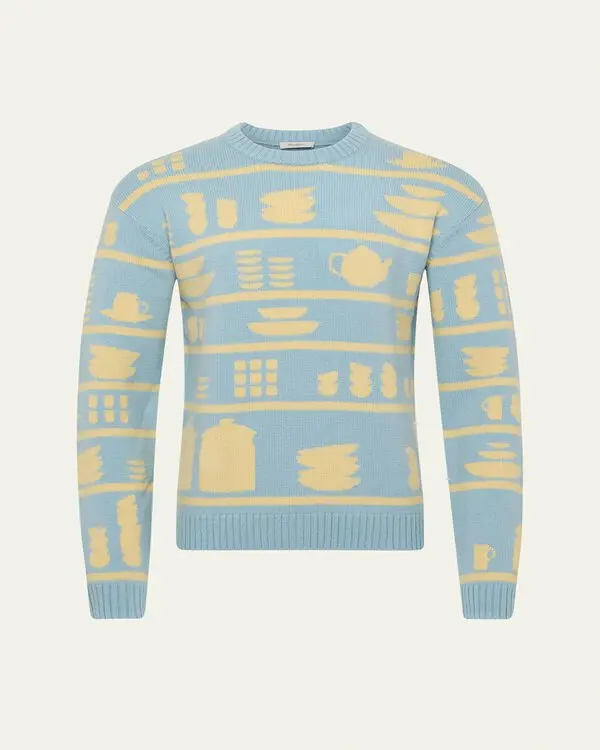 JW Anderson Crockery Jacquard Wool Sweater - Light Blue/buttermilk