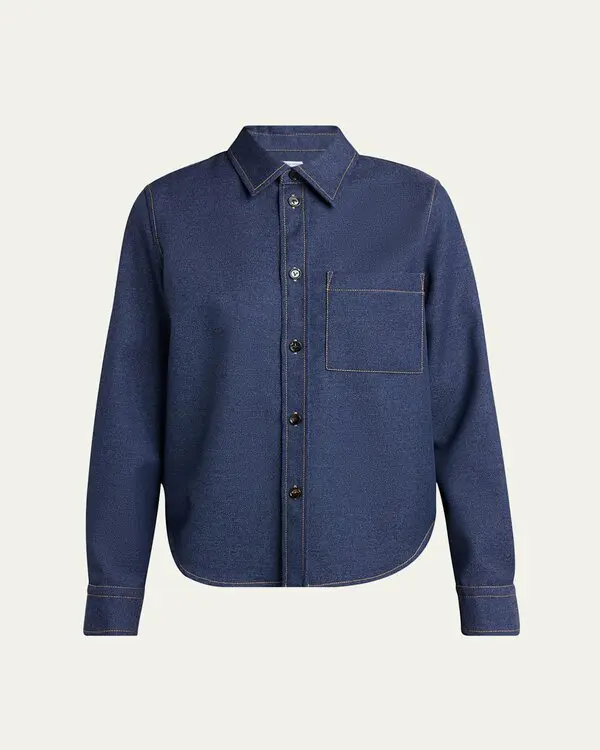 Bottega Veneta Melange Wool Cotton Drill Button-down Shirt - Indigo