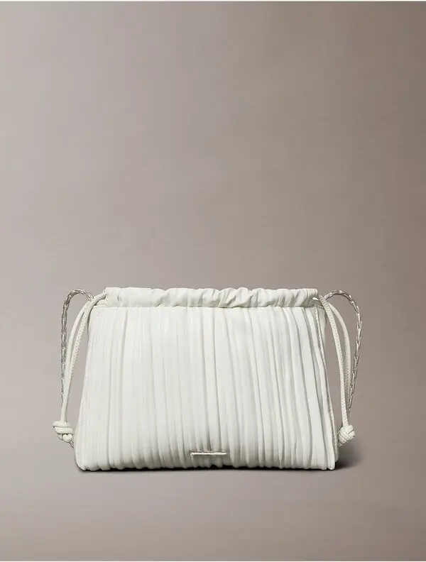 Calvin Klein Plisse Drawstring Crossbody Bag - Lily White